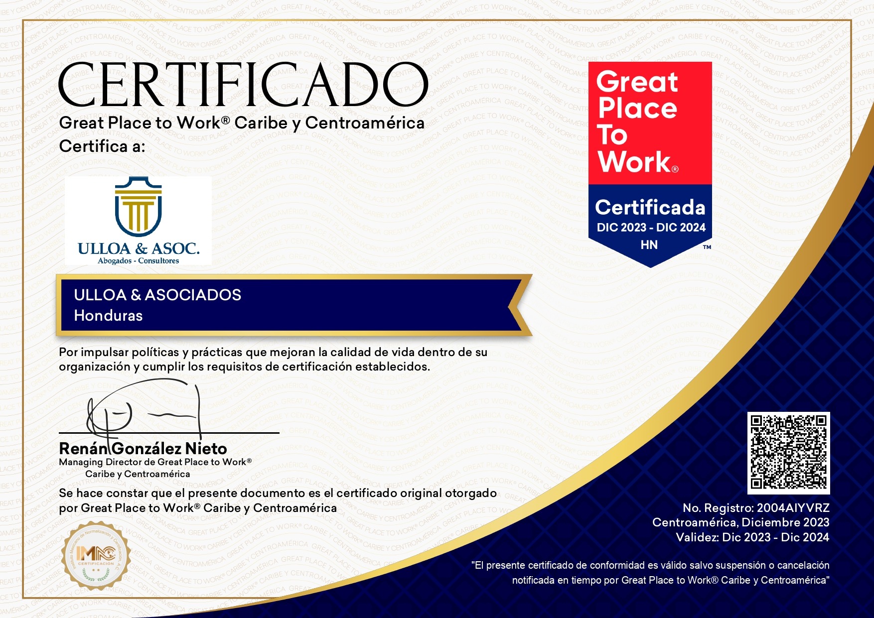New certifications - Ulloa & Asociados, S. de R.L.